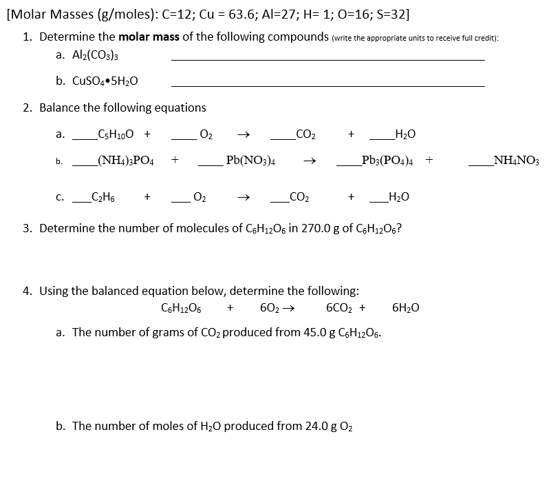 Solved [Molar Masses (g/moles): | Chegg.com