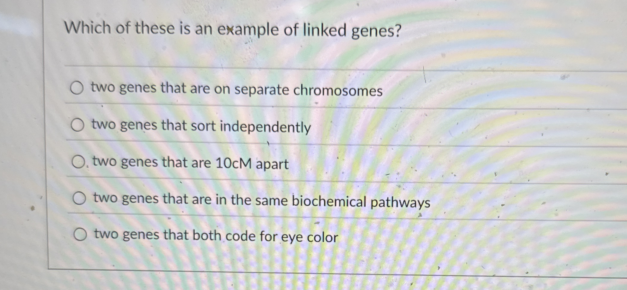Solved Which of these is an екаmple of linked genes?two | Chegg.com