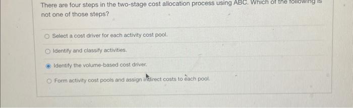 Solved There are four steps in the two-stage cost allocation | Chegg.com