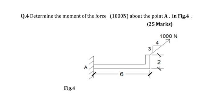 Solved Q.4 Determine the moment of the force (1000N) about | Chegg.com