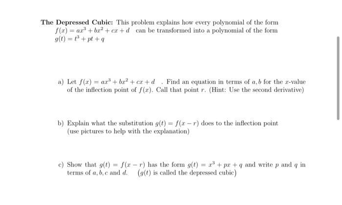Solved The Depressed Cubic: This problem explains how every | Chegg.com