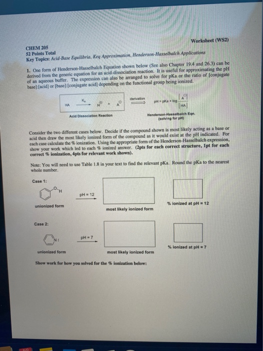 Solved CHEM 205 Worksheet (WS2) 52 Points Total Key Toples: | Chegg.com