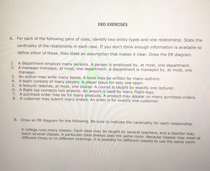 Solved Erd Exercises A For Each Of The Following Pairs Of