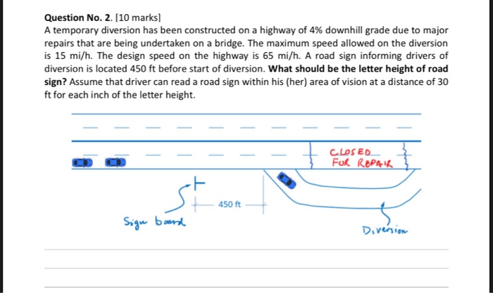 Solved Question No. 2. (10 marks] A temporary diversion has | Chegg.com