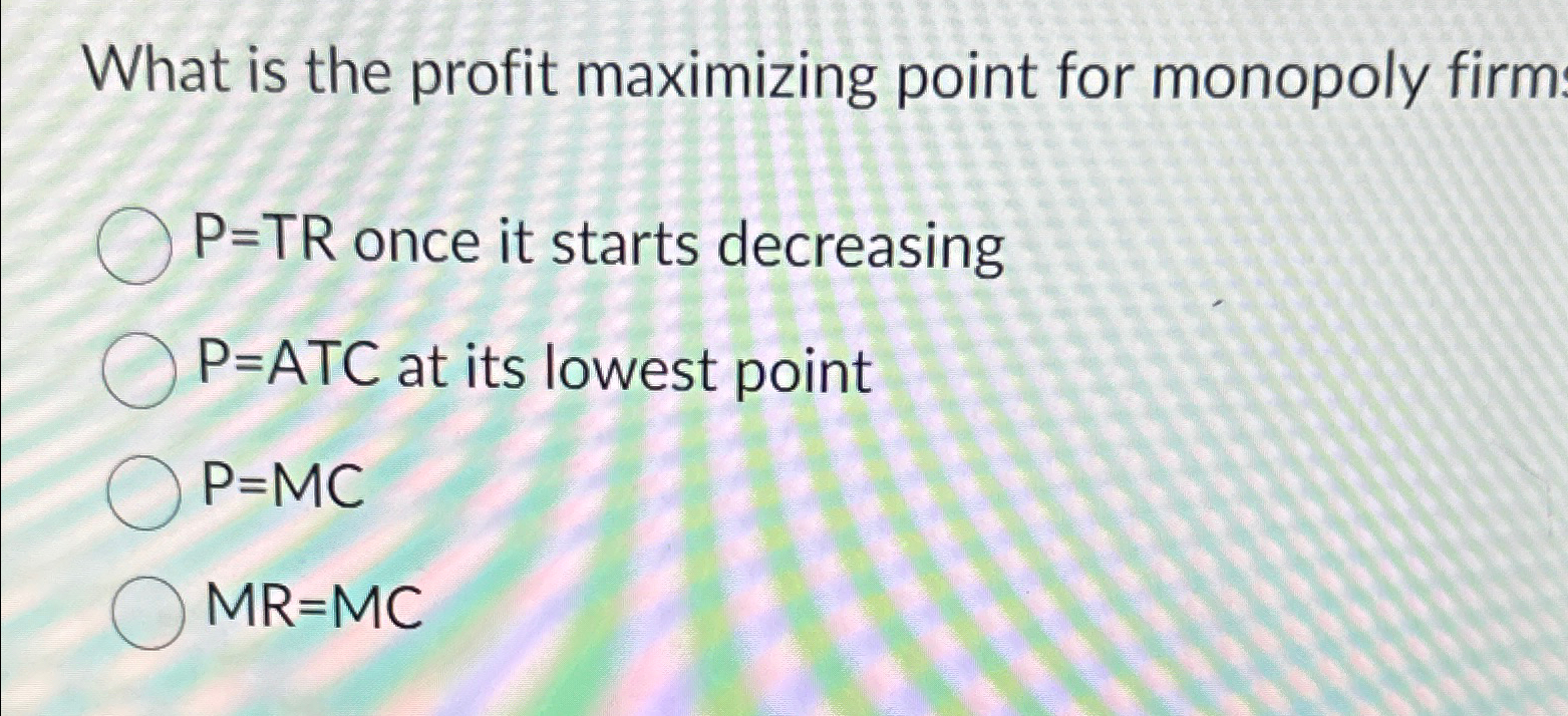 Solved What is the profit maximizing point for monopoly | Chegg.com