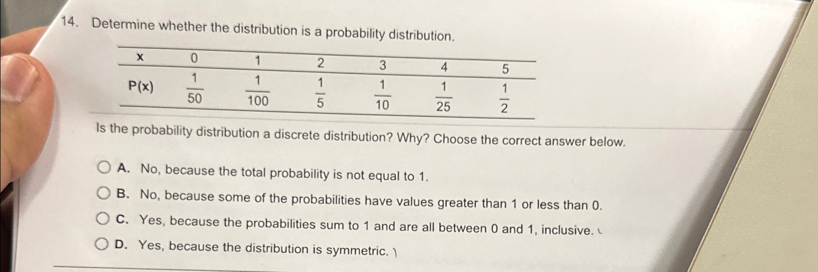 Solved Determine whether the distribution is a probability | Chegg.com