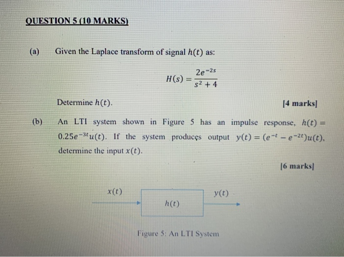 Solved QUESTION 5 (10 MARKS) (a) Given the Laplace transform | Chegg.com