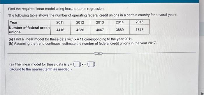 Solved Find the required linear model using least-squares | Chegg.com