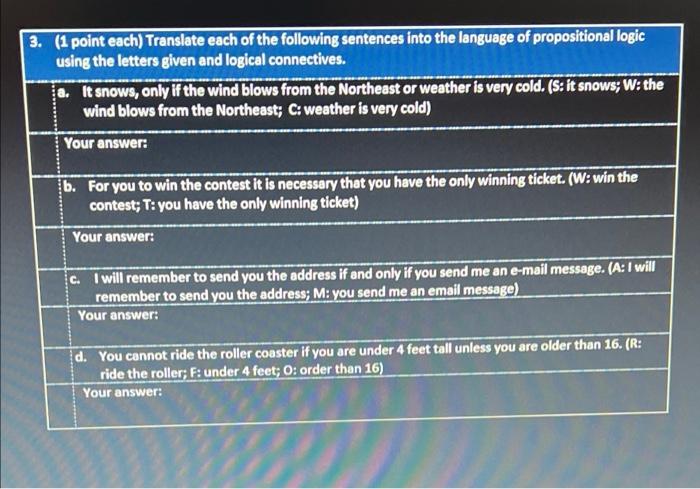 Solved 3. (1 point each) Translate each of the following | Chegg.com