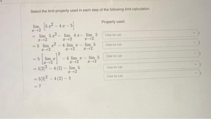 Solved Select the limit property used in each step of the | Chegg.com