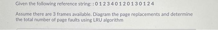 Solved Given the following reference string:: 0 1 2 3 4 0 1 | Chegg.com
