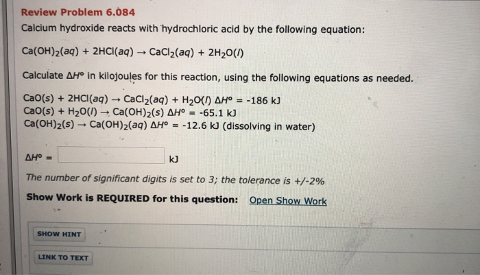 Solved Review Problem 6.084 Calcium hydroxide reacts with | Chegg.com