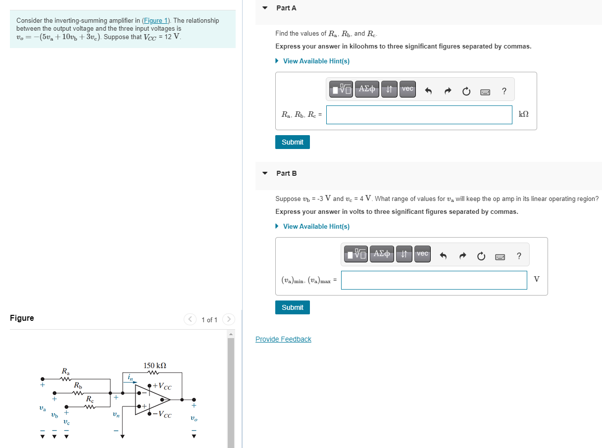 Solved Consider the inverting-summing amplifier in (Figure | Chegg.com