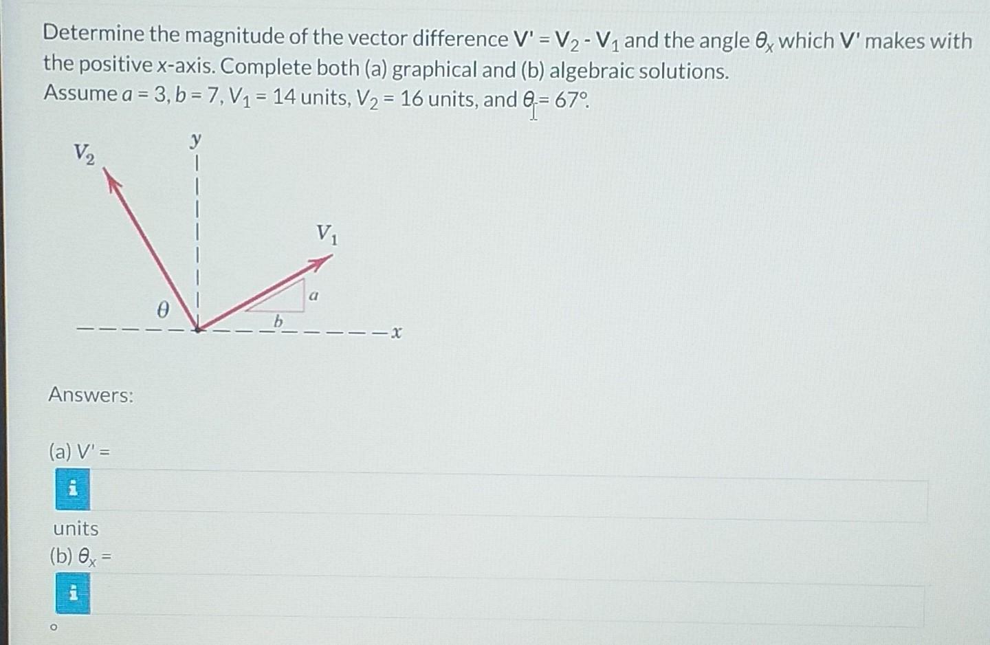 Solved Determine the magnitude of the vector difference V' | Chegg.com