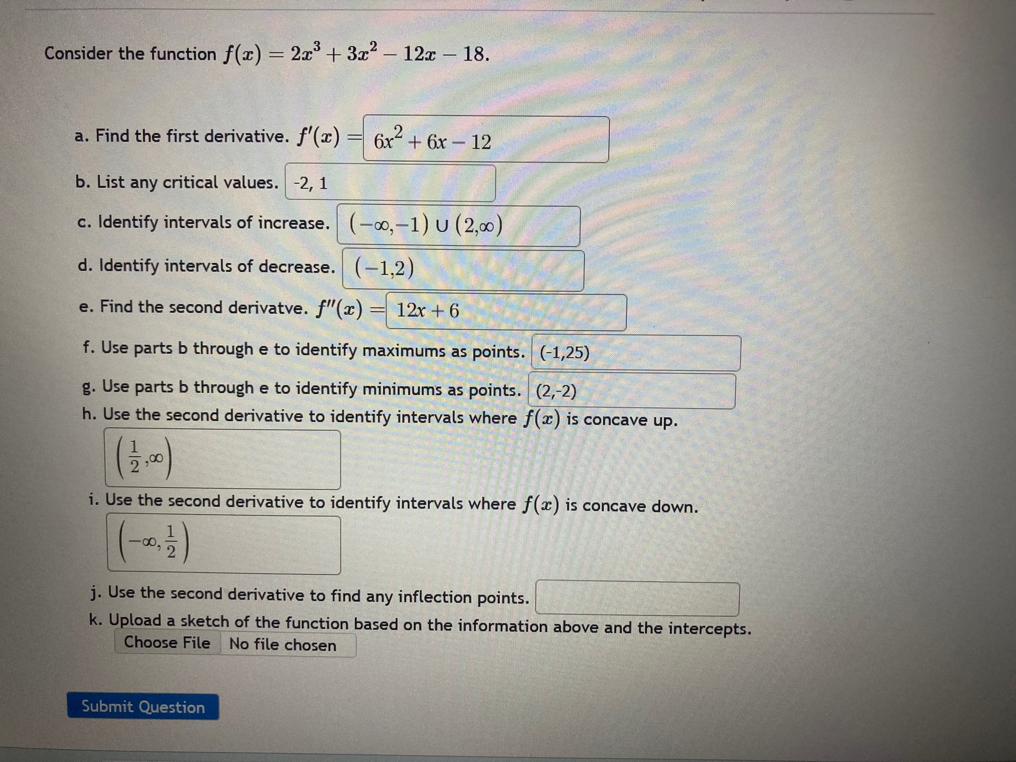 Solved Consider the function f(x)=2x3+3x2-12x-18a. ﻿Find the | Chegg.com