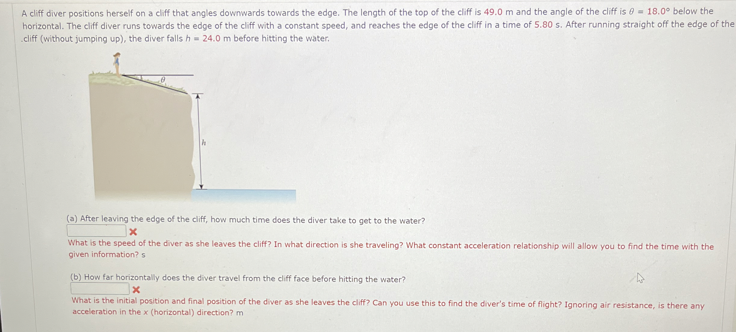 Solved A cliff diver positions herself on a cliff that | Chegg.com