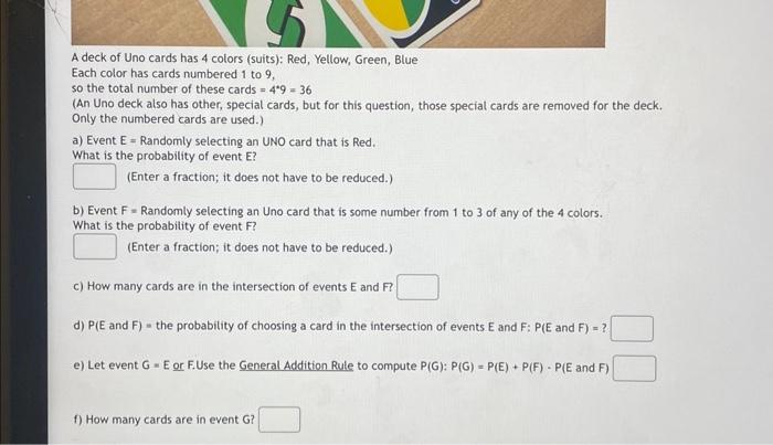 Solved A deck of Uno cards has 4 colors (suits): Red, | Chegg.com