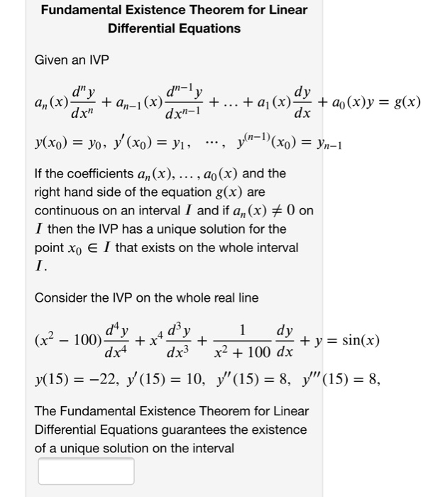 Solved Fundamental Existence Theorem for Linear Differential | Chegg.com