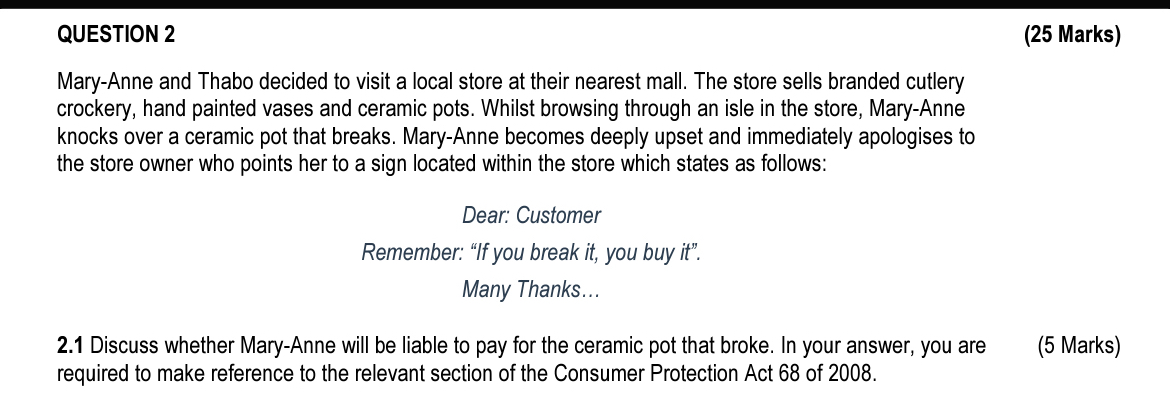 Solved QUESTION 2(25 ﻿Marks)Mary-Anne and Thabo decided to | Chegg.com