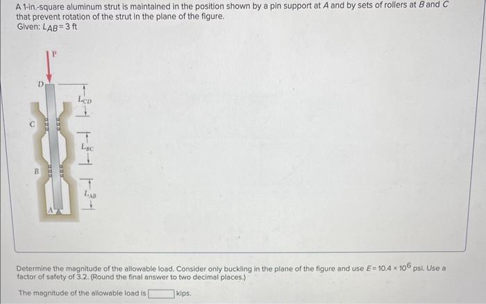 Solved A 1-in.-square aluminum strut is maintained in the | Chegg.com