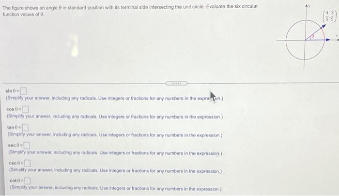 Solved The figure shows an angle theta in standard position | Chegg.com
