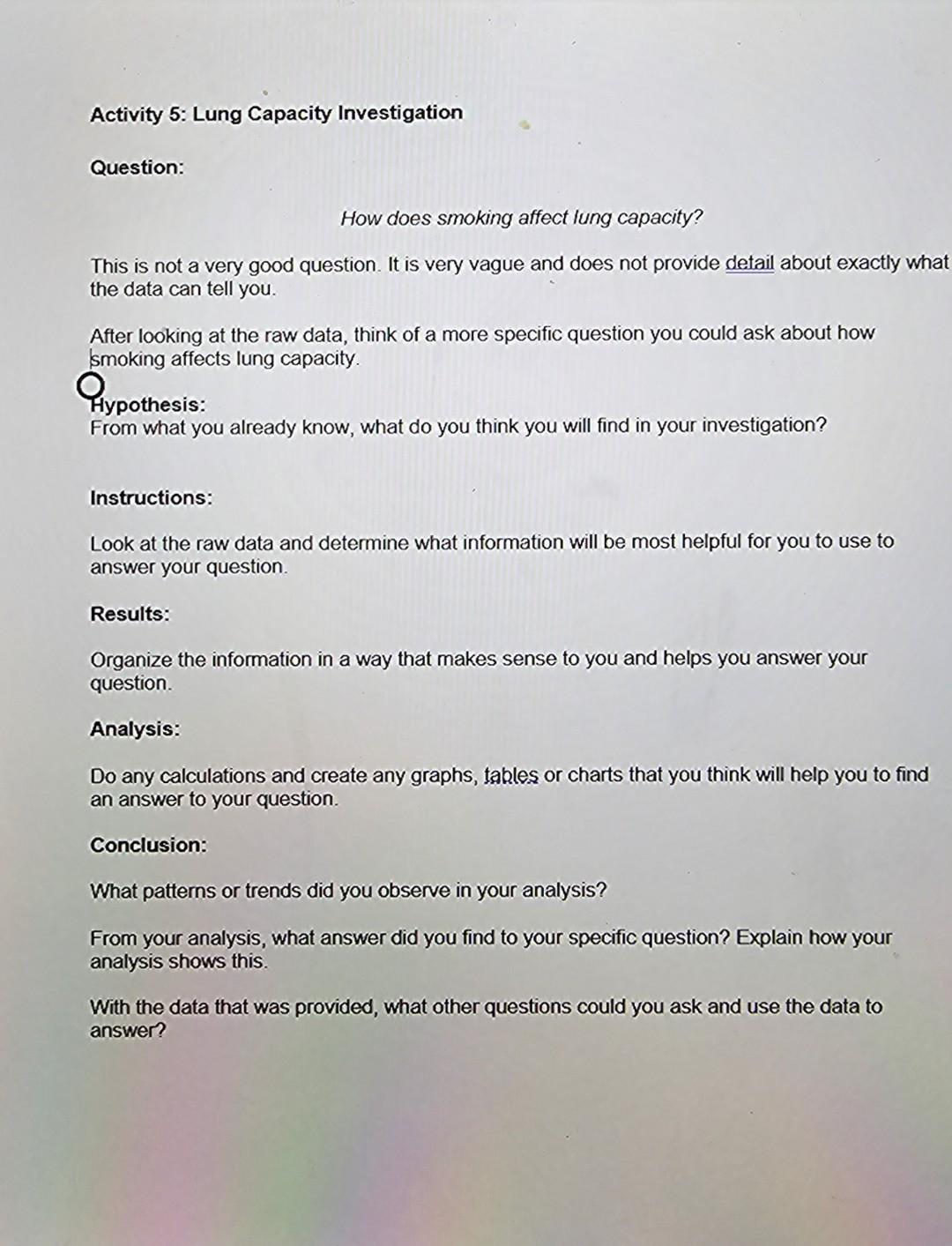 Solved Activity 5: Lung Capacity Investigation Question: How | Chegg.com