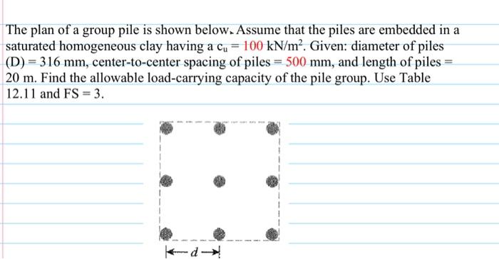 Solved The plan of a group pile is shown below Assume that | Chegg.com