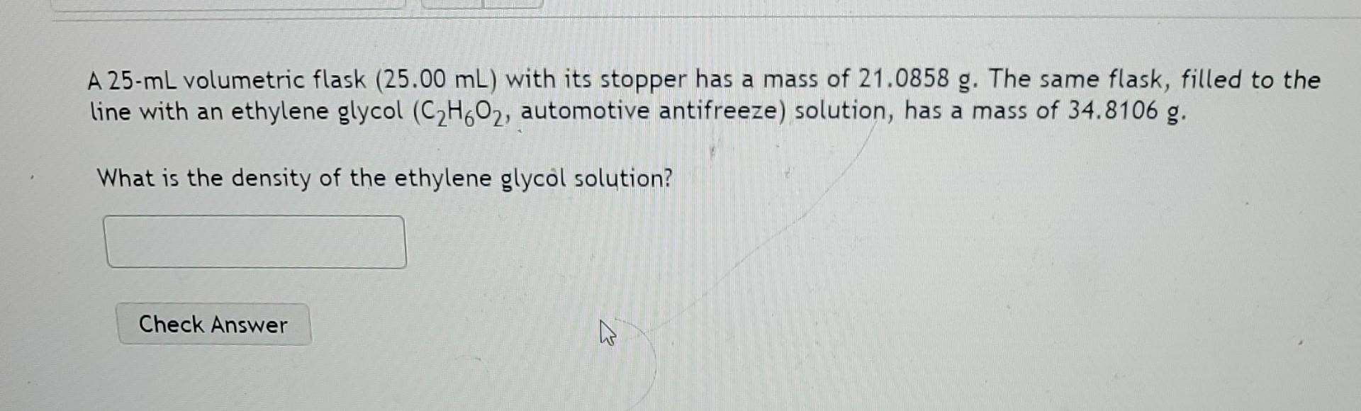 Solved A 25−mL volumetric flask (25.00 mL) with its stopper | Chegg.com