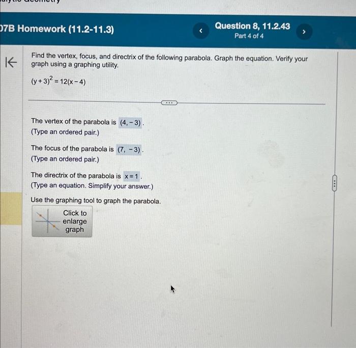 Solved How do I find the latus rectum to be able to graph | Chegg.com