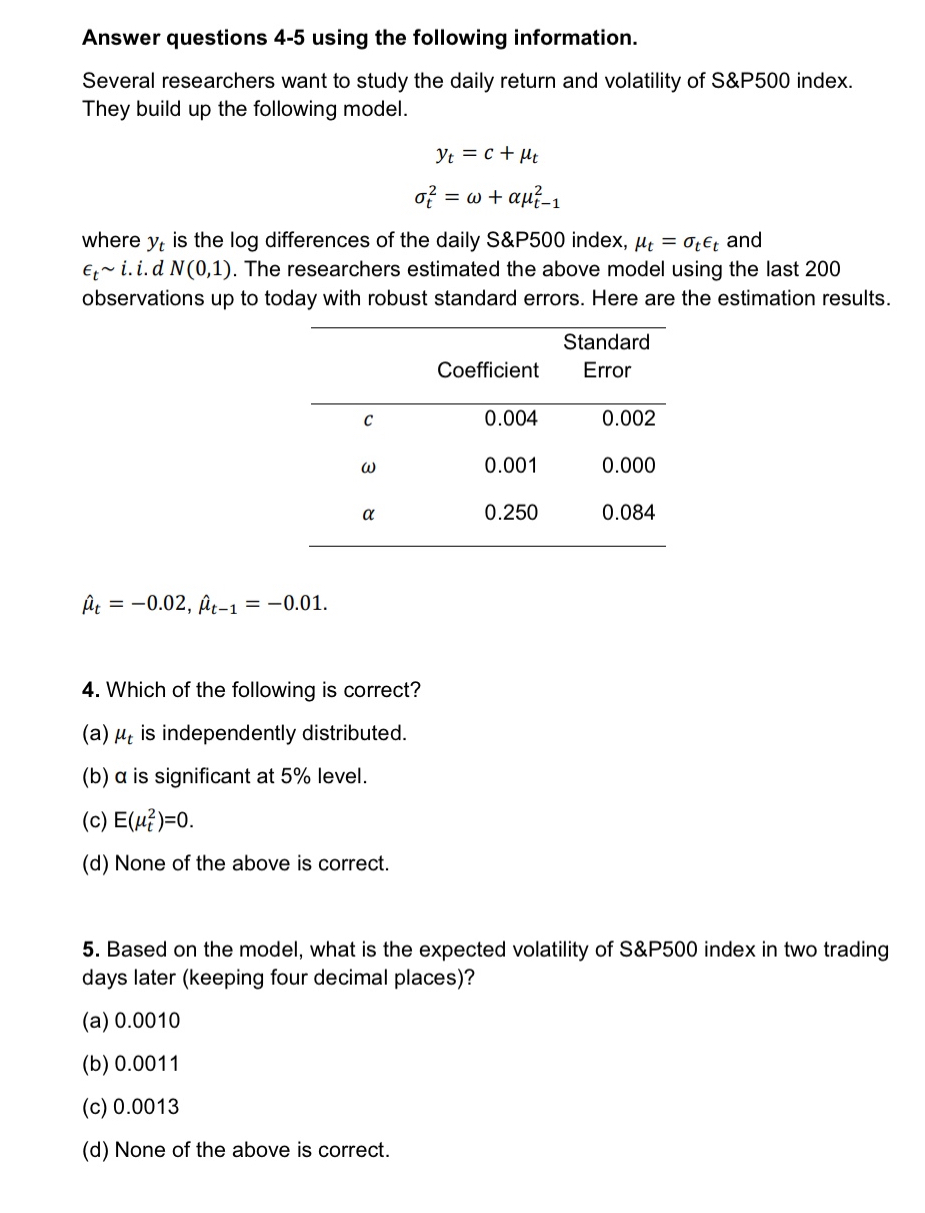 Solved Answer questions 4-5 ﻿using the following | Chegg.com
