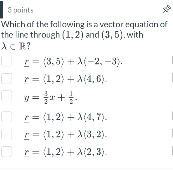 Solved 3 pointsWhich of the following is a vector equation | Chegg.com Solved 3 pointsWhich of the following is a vector equation | Chegg.com