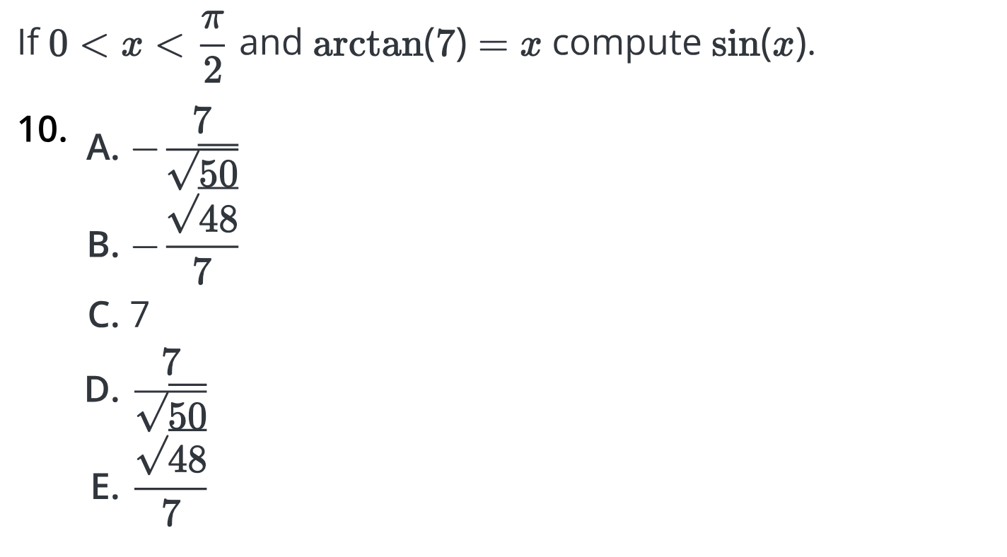 Solved If arctan(7)=xsin(x)-7502-4827750248270 ﻿and | Chegg.com