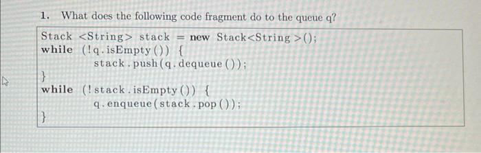 Solved 1. What does the following code fragment do to the | Chegg.com