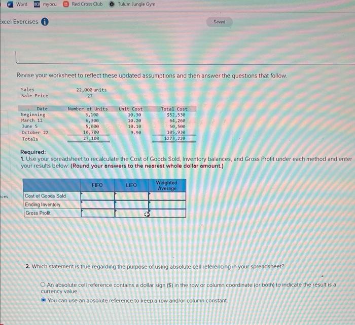Solved Revise yoiur worksheet to reflect these update | Chegg.com