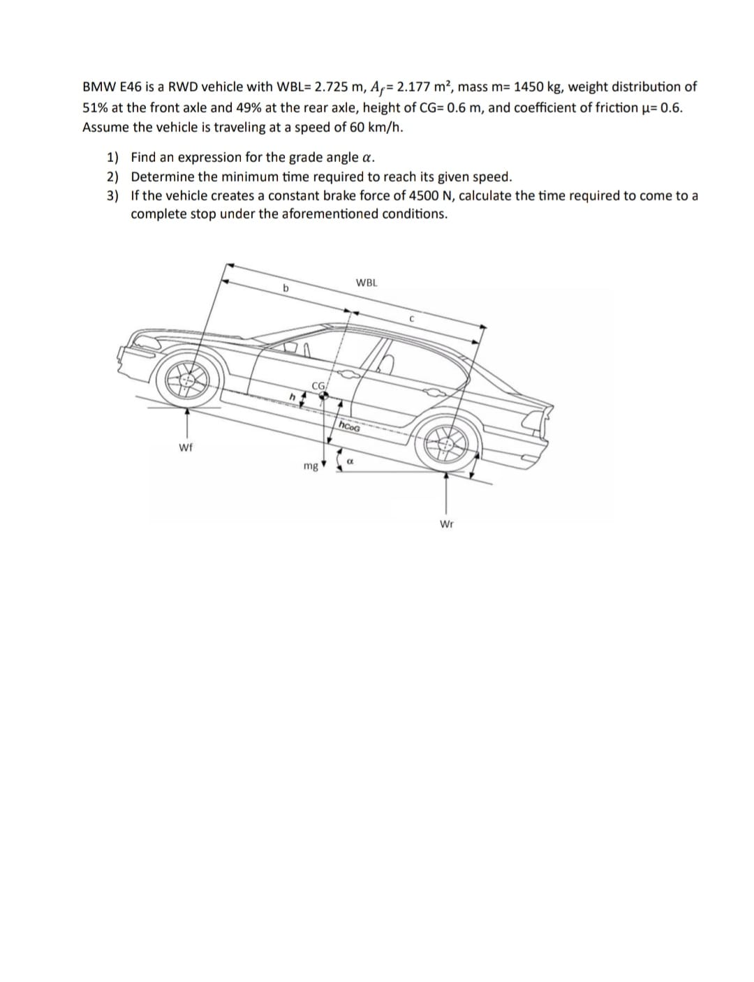 Solved BMW E46 ﻿is a RWD vehicle with WBL | Chegg.com