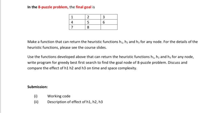 In the 8-puzzle problem, the final goal is Make a | Chegg.com