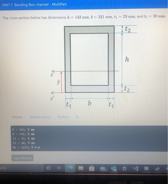 Solved HW7.7. Bending Box-channel - MultiPart The cross | Chegg.com
