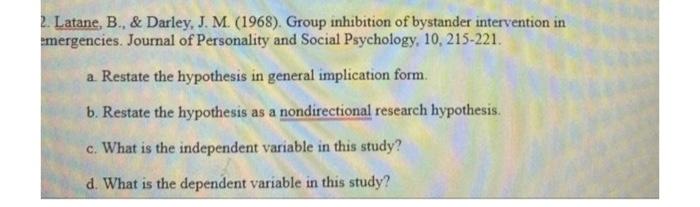 Solved 2. Latane, B., & Darley, J. M. (1968). Group | Chegg.com