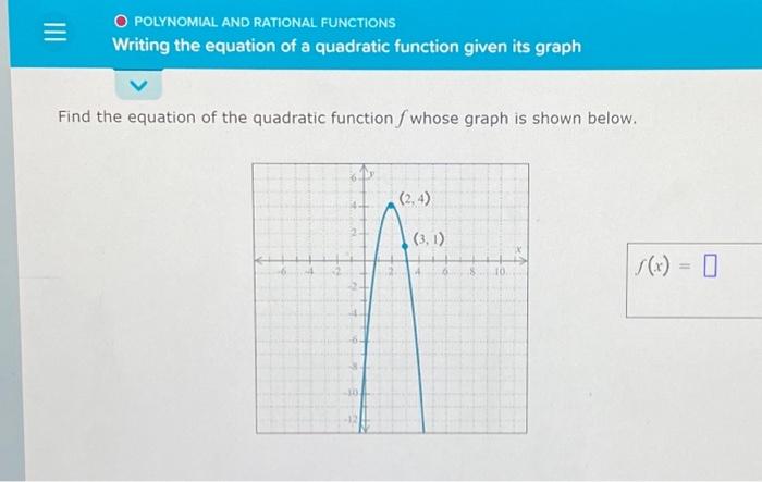 Solved Find the equation of the quadratic function f whose | Chegg.com
