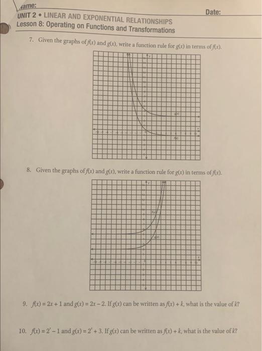 Solved 5. Given the graphs of f(x) and g(x), write a | Chegg.com