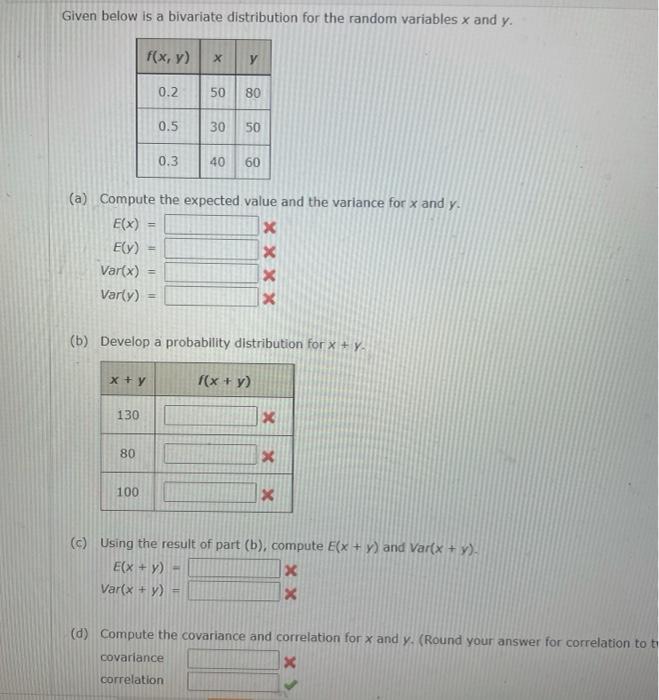 Solved Given below is a bivariate distribution for the | Chegg.com