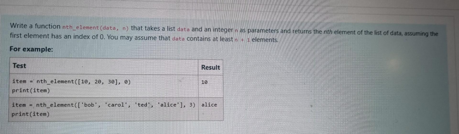 Solved Write A Function Nth Element Data N That Takes A
