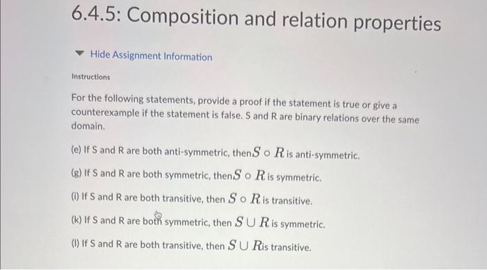 Solved 6.4.5: Composition and relation properties Hide | Chegg.com