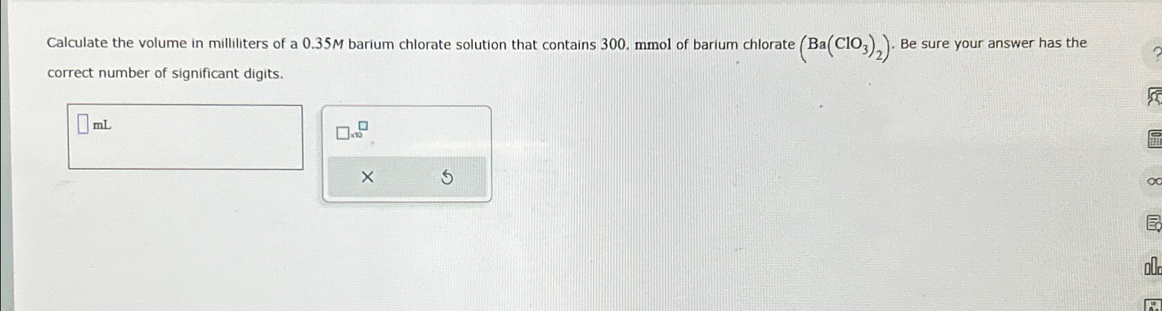 Solved Calculate the volume in milliliters of a 0.35M | Chegg.com