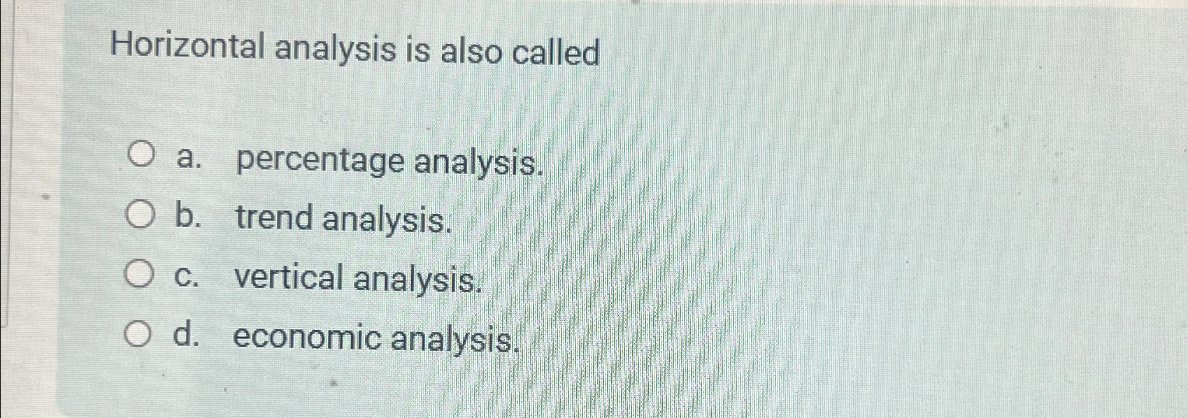 Solved Horizontal analysis is also calleda. ﻿percentage | Chegg.com
