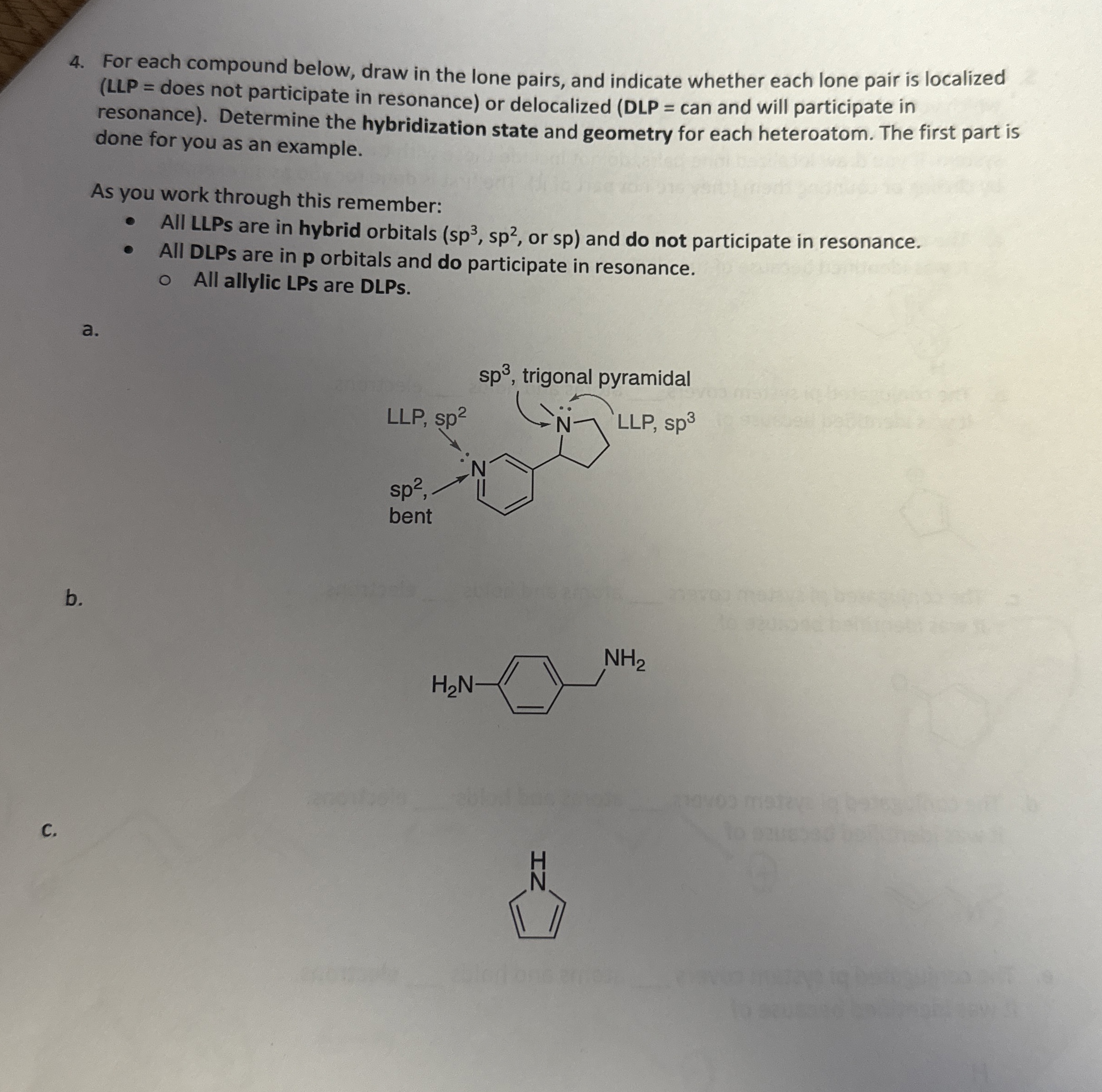 Solved For each compound below, draw in the lone pairs, and | Chegg.com