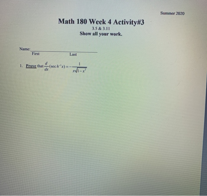 Solved Summer 2020 Math 180 Week 4 Activity#3 3.5 & 3.11 | Chegg.com