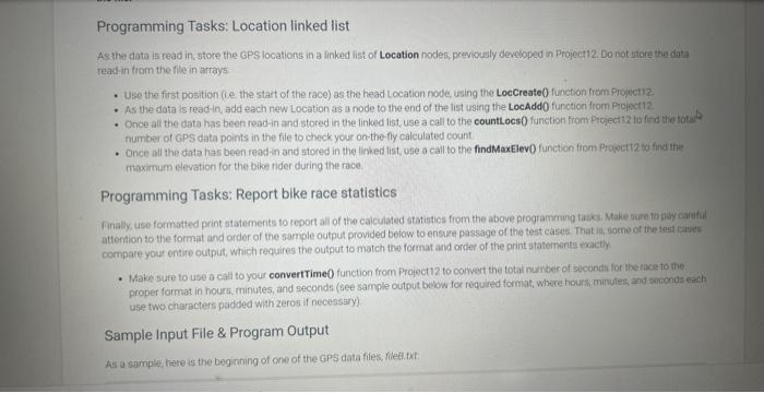 Solved Programming Tasks: Read in GPS data from the | Chegg.com