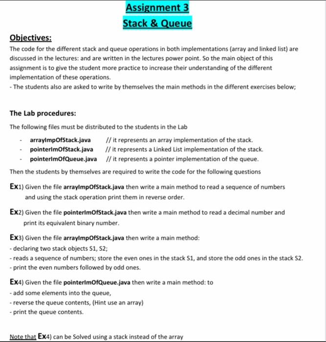 Solved Assignment 3 Stack And Queue Objectives The Code For