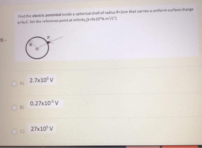 Solved Find the electric potential inside a spherical shell | Chegg.com
